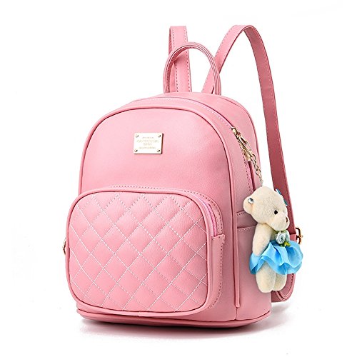 Fayland Women Teens Girls Casual Small Fashion PU Leather Backpack Purse Pink