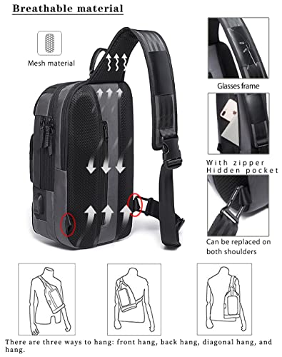 SMONT Sling Bag Crossbody Backpack Waterproof Men's Chest Bag with USB Charging Port Shoulder Casual Daypack for Cycling Fitness Walking