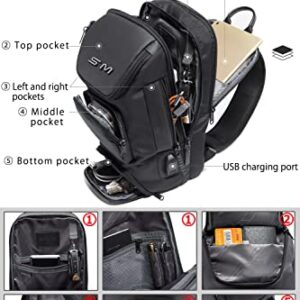 SMONT Sling Bag Crossbody Backpack Waterproof Men's Chest Bag with USB Charging Port Shoulder Casual Daypack for Cycling Fitness Walking