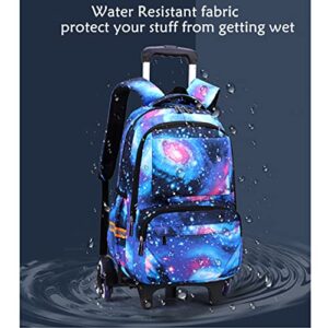 Rolling Backpack for Boys Girls Galaxy-prints Student Bookbags Kids' Carry-Ons Luggage Travel Trolley Bags for School