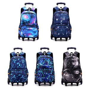 Rolling Backpack for Boys Girls Galaxy-prints Student Bookbags Kids' Carry-Ons Luggage Travel Trolley Bags for School