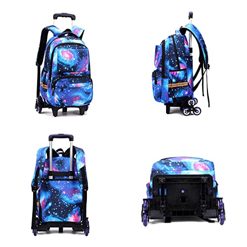 Rolling Backpack for Boys Girls Galaxy-prints Student Bookbags Kids' Carry-Ons Luggage Travel Trolley Bags for School