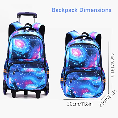 Rolling Backpack for Boys Girls Galaxy-prints Student Bookbags Kids' Carry-Ons Luggage Travel Trolley Bags for School