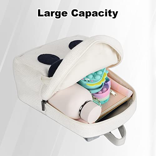 Hisnho Cute Toddler Backpack, Mini Baby Boy Girl Gift Cotton Bag Little Kid Cartoon Preschool Bookbag Animal Bag Travel Bag for Baby Girl Boy (White Panda)