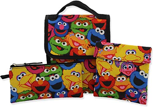 Sesame Street Boys Girls 5 piece Backpack Lunch Bag and Snack Bag School Set (One Size, Blue/Multi)