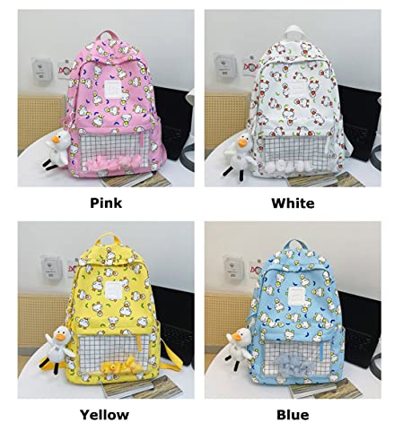 TEEQ Cute Duck Backpack with Doll Animals ,Kawaii Backpack for School,Fashion Bookbags for Teen girls.Yellow