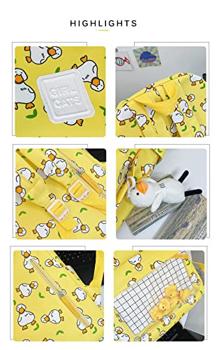 TEEQ Cute Duck Backpack with Doll Animals ,Kawaii Backpack for School,Fashion Bookbags for Teen girls.Yellow