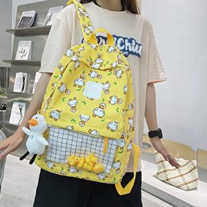 TEEQ Cute Duck Backpack with Doll Animals ,Kawaii Backpack for School,Fashion Bookbags for Teen girls.Yellow