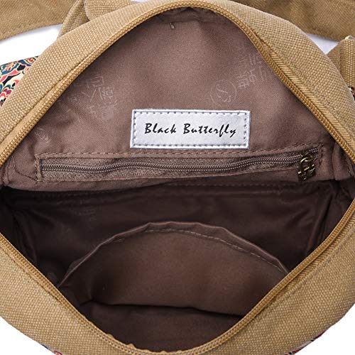 Black Butterfly Bohemian Canvas Daypack Outdoor Fashion Printing Bag Leisure Travel Backpack for Women Girls (A)