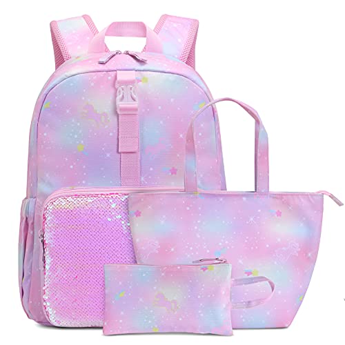 Girls Backpack With Lunch Box,Cute Girl's Backpack Toddler Hiking Backpack Set Pink Backpack for Girls Kindergarten Preschool Elementary with Lunch Box and Pencil Box