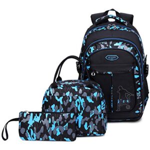 goldwheat school backpack for boys cool camouflage bookbags with lunch box pencil case 3pcs for middle school