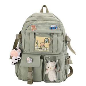 kawaii backpack cute school backpacks aesthetic bookbags with kawaii pin accessories for teen girls (green)