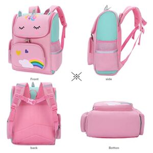 15 inch Cute Unicorn School Backpack for Girls, Lightweight Kids School Bag BookBags Elementary Primary with Chest Straps (Pink)