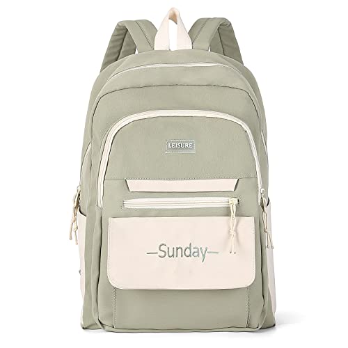 KEYEMP School Backpack for Women, Laptop Backpack 15.6 Inch College School Bag, Cute Aesthetic Travel Daypack with15.6 inch Compartment, High Middle School Bookbag for Girls Students, Light Green