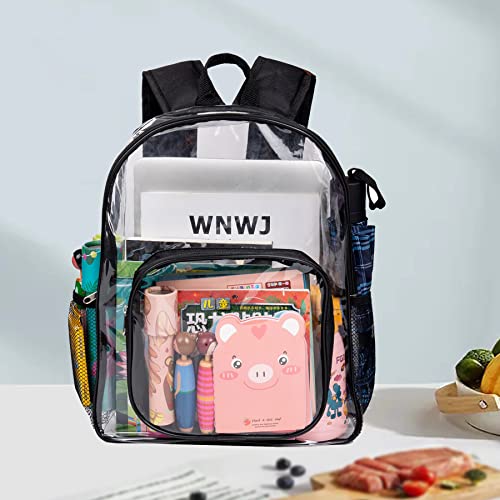 Clear Backpack With Front Pocket - Stadium Approved Durable Heavy Duty PVC With Reinforced Strap Transparent For School, Work or Stadium Events (black)