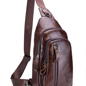 Genuine Leather Men Bag Shoulder Bags Backpack Outdoor Casual Crossbody Bag (Brown)