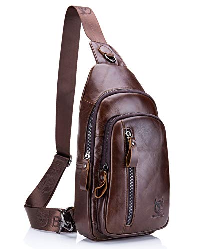 Genuine Leather Men Bag Shoulder Bags Backpack Outdoor Casual Crossbody Bag (Brown)