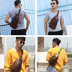 Genuine Leather Men Bag Shoulder Bags Backpack Outdoor Casual Crossbody Bag (Brown)