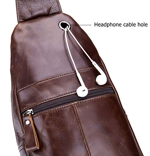 Genuine Leather Men Bag Shoulder Bags Backpack Outdoor Casual Crossbody Bag (Brown)