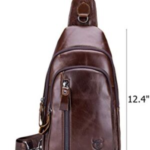 Genuine Leather Men Bag Shoulder Bags Backpack Outdoor Casual Crossbody Bag (Brown)