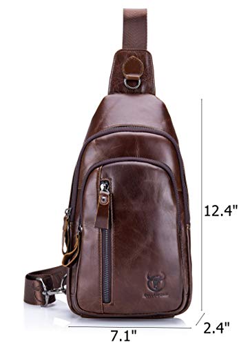 Genuine Leather Men Bag Shoulder Bags Backpack Outdoor Casual Crossbody Bag (Brown)