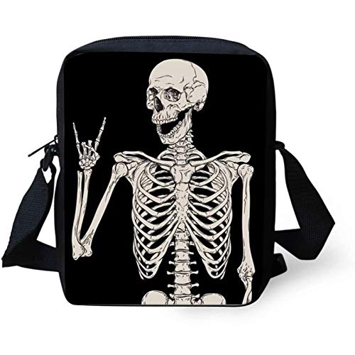 COEQINE Rock and Roll Human Skull Printed Crossbody Backpack Travel Multipurpose Daypacks Sling Backpack for Teen Boys Shoulder Bag