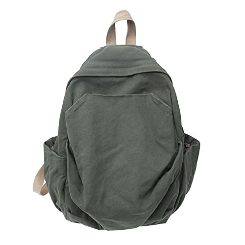 KARRESLY Student Schoolbag Casual Personality Backpack Washed Canvas Literary College Style Backpack（Green）