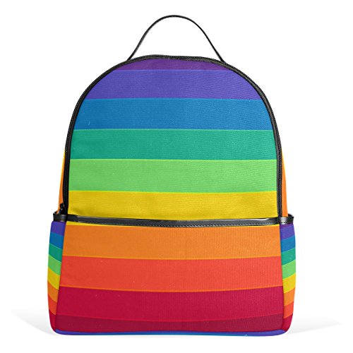 YZGO Striped Rainbow Children School Backpacks for Boys Girls Youth Canvas Bookbags Travel Laptop Bags