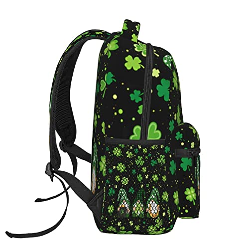 Gelxicu St. Patrick's Day Lucky Green Shamrock Backpack School Shoulder Bag Laptop Bag For Women Men Girls Boys Teens