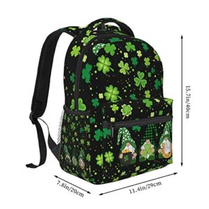 Gelxicu St. Patrick's Day Lucky Green Shamrock Backpack School Shoulder Bag Laptop Bag For Women Men Girls Boys Teens