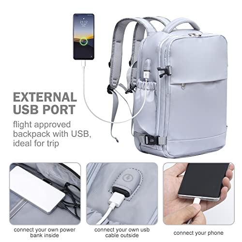 JULY'S SONG Travel Laptop Backpack for Women Men, Fit 15.6 Inch Computer with USB Charging Port, Water Resistant College School Bag Business Backpack Carry on Bag with Shoe Compartment, Gray