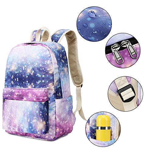 CAMTOP Backpack for Girls Teens School Bookbags Cute Kids Backpacks (Galaxy-Purple Pink)