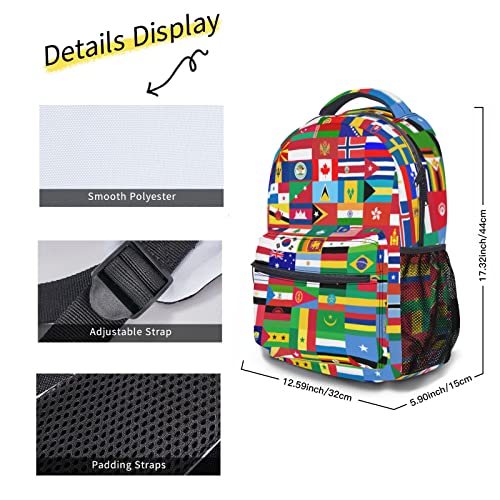 Worlds Flag School Computer Backpacks Book Bag For Boys Girls Travel Hiking Camping Daypack