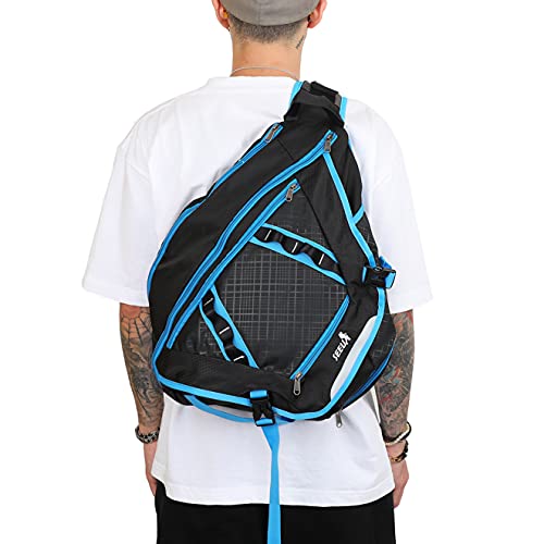 SEEU Large Sling Bag Backpack with Shoe Pocket, 32L Multi-Pocket Gym Bag (Blue)