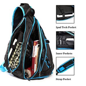 SEEU Large Sling Bag Backpack with Shoe Pocket, 32L Multi-Pocket Gym Bag (Blue)