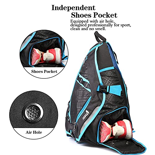 SEEU Large Sling Bag Backpack with Shoe Pocket, 32L Multi-Pocket Gym Bag (Blue)