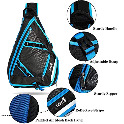 SEEU Large Sling Bag Backpack with Shoe Pocket, 32L Multi-Pocket Gym Bag (Blue)