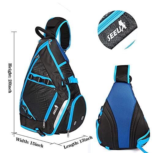 SEEU Large Sling Bag Backpack with Shoe Pocket, 32L Multi-Pocket Gym Bag (Blue)