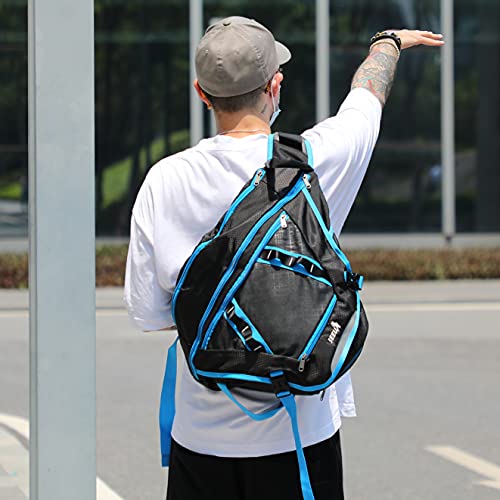 SEEU Large Sling Bag Backpack with Shoe Pocket, 32L Multi-Pocket Gym Bag (Blue)