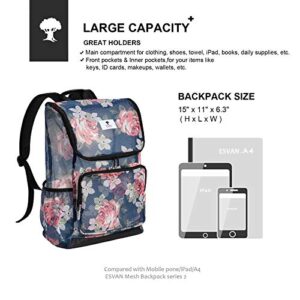 ESVAN Original Print Mesh Backpack Clear Bag See through Pack for School Beach Gym Multi-Purpose Women Men (G)