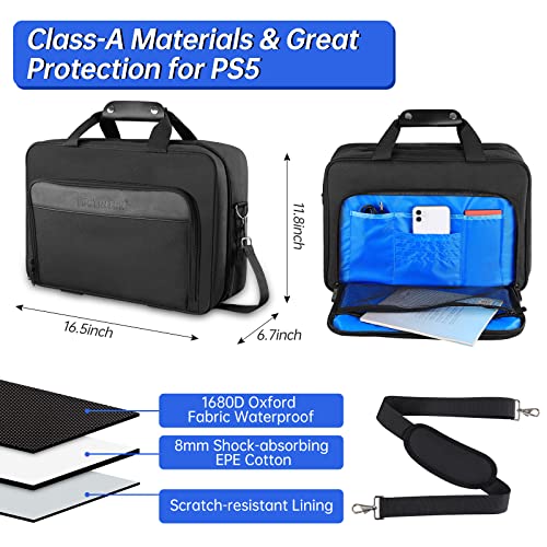 PS5 Carrying Case - TECTINTER Travel Case Playstation 5 Bag,Compatible with PS5/PS4/PS4 Pro/PS4 Slim Console,Large Holding PS5/PS4 Controllers,Game Cards,HDMI,Ideal Gift for Gamer