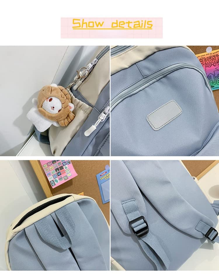 KOWVOWZ Backpack kawaii aesthetic cute back to school bag girls boys middle school student large capacity junior high schoolbag (Blue)