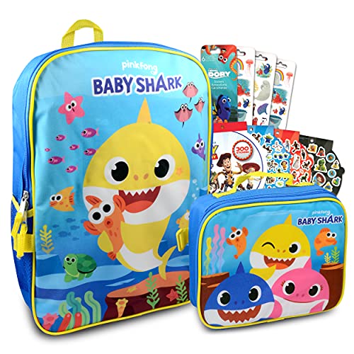 Pinkfong Baby Shark Baby Shark Backpack Lunch Box Set for Boys, Girls ~ 4 Pc Bundle With 16 in Baby Shark School Bag, Lunch Bag, Finding Dory Stickers, And More (Baby Shark School Supplies)