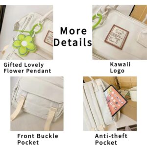 Kawaii Aesthetic Back to School Backpack for Girls and Boys Fashion School Bag in 3 Colors White (White)