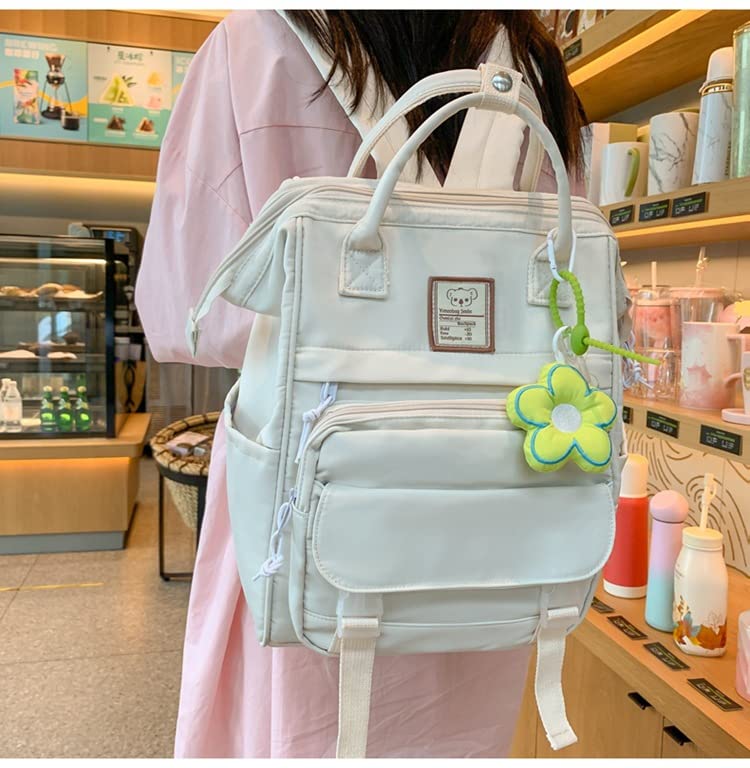 Kawaii Aesthetic Back to School Backpack for Girls and Boys Fashion School Bag in 3 Colors White (White)