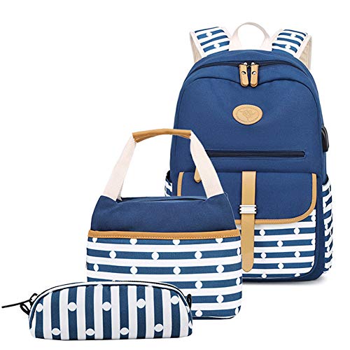 Kids Backpack for Girls Boys Elementary Middle School Backpacks Teen Bookbag with Lunch Box Lightweight Canvas Daypacks Laptop Rucksack(Dark Blue)