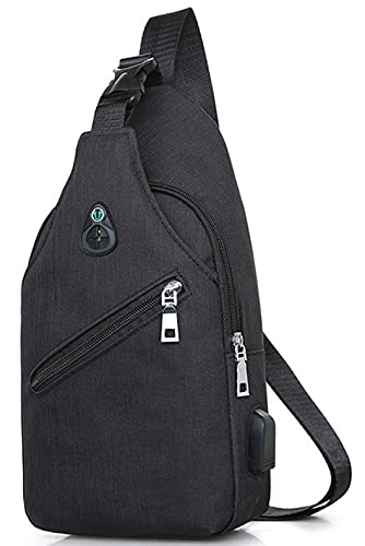 Unisex Sling Bag Chest Shoulder Backpack Fanny Pack Mens Womens Crossbody Bag (Black)