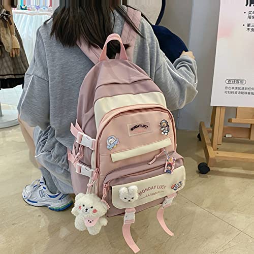 Cute School Backpack for Teen Elementary Girls Bookbag Bear Aesthetic Pink Backpacks