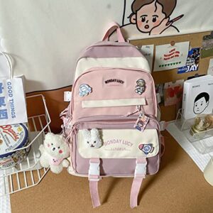 Cute School Backpack for Teen Elementary Girls Bookbag Bear Aesthetic Pink Backpacks