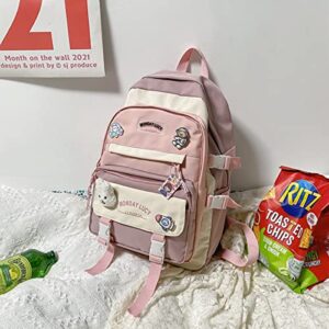 Cute School Backpack for Teen Elementary Girls Bookbag Bear Aesthetic Pink Backpacks